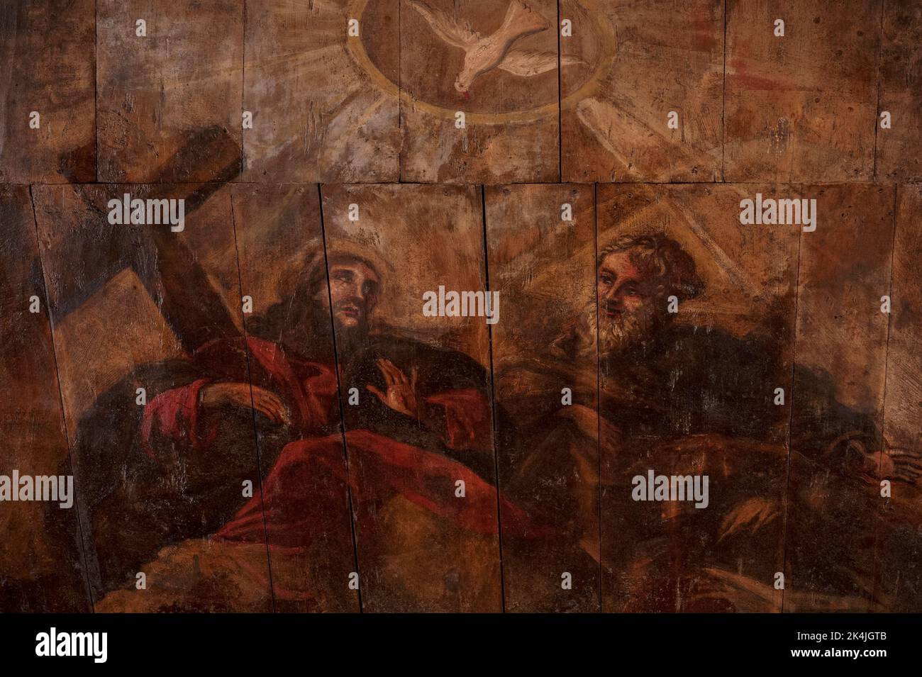 The Trinity: the dove of the Holy Spirit flies above God the Father and ...