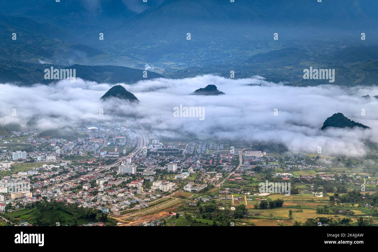 Lai Chau City, Vietnam - September 4, 2022: An early morning panorama ...