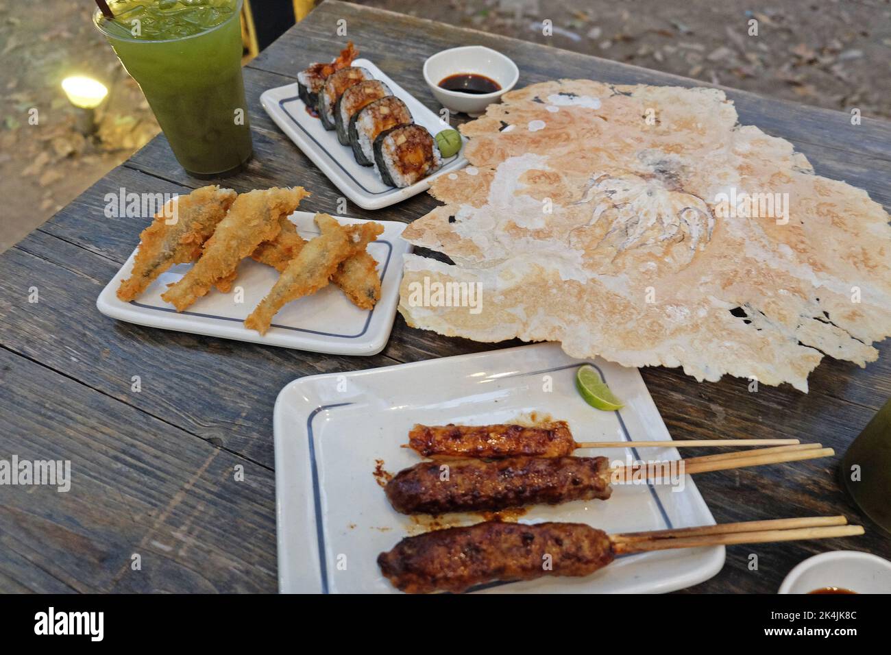 Izakaya(Japanese style street food) Chicken teriyaki skewers, deep ...