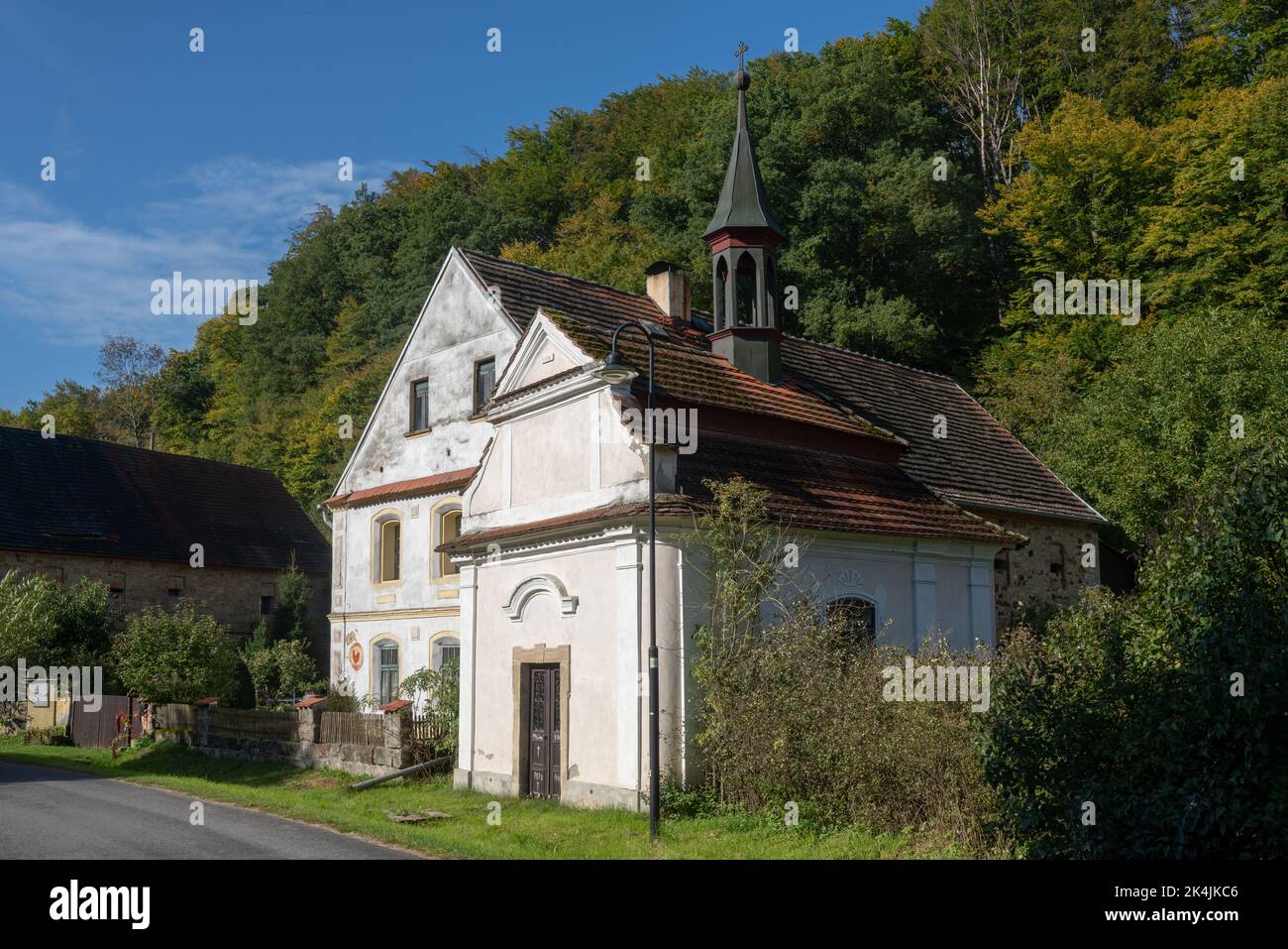 Baroque chapel of the Holy Trinity from 1766 and a countryside house in ...