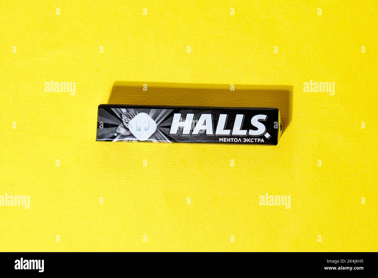 Tyumen, Russia-September 27, 2022: Halls mint candy. Halls is the brand ...