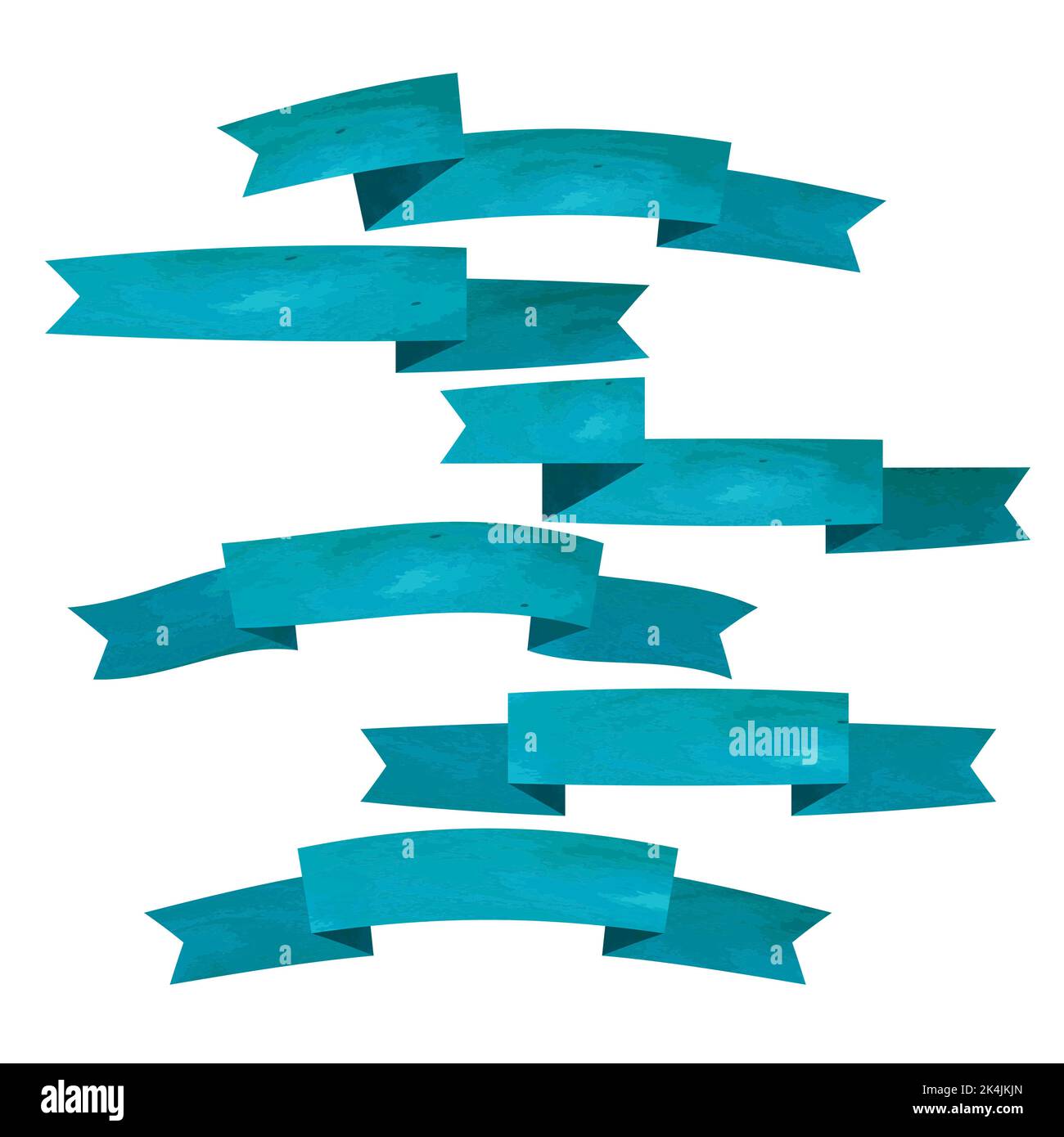 Set of blue flat ribbons isolated on white background. Ribbon banner ...