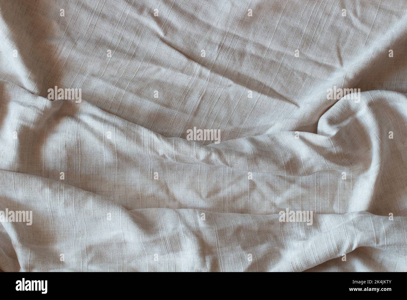 Abstract linen fabric texture background. Crumpled off white linen ...