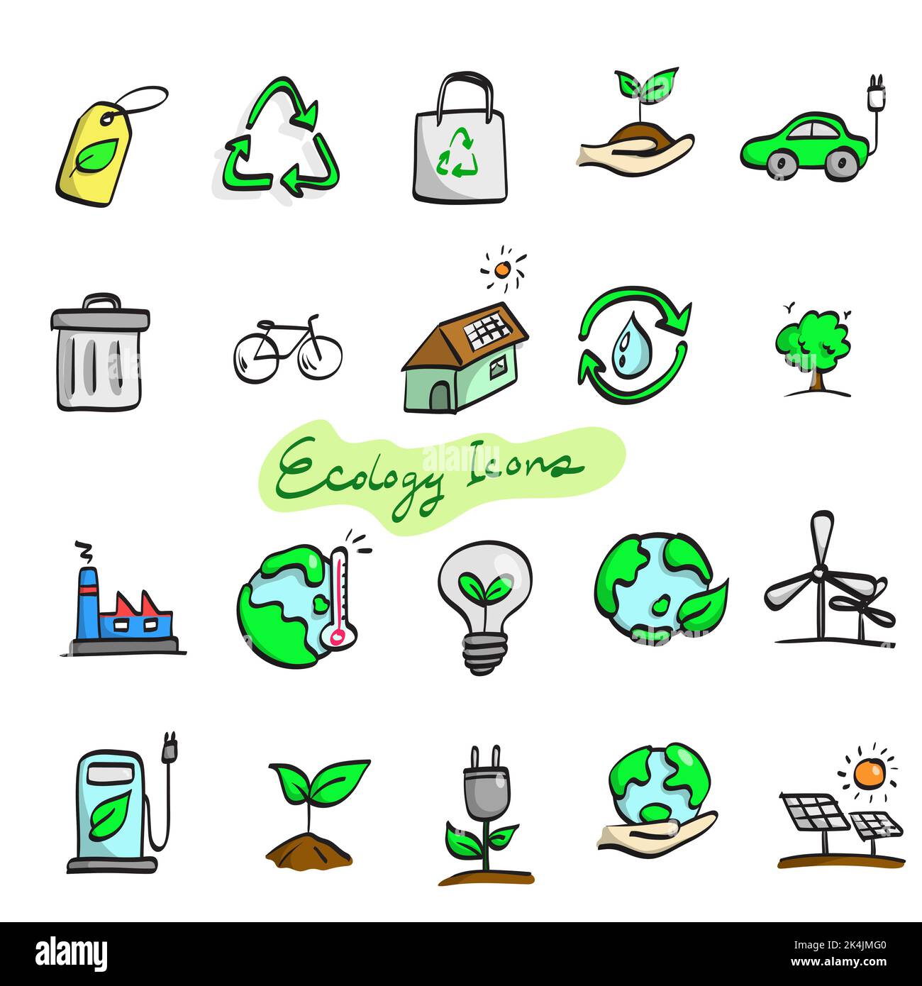 colorful ecology icon set illustration vector hand drawn isolated on ...