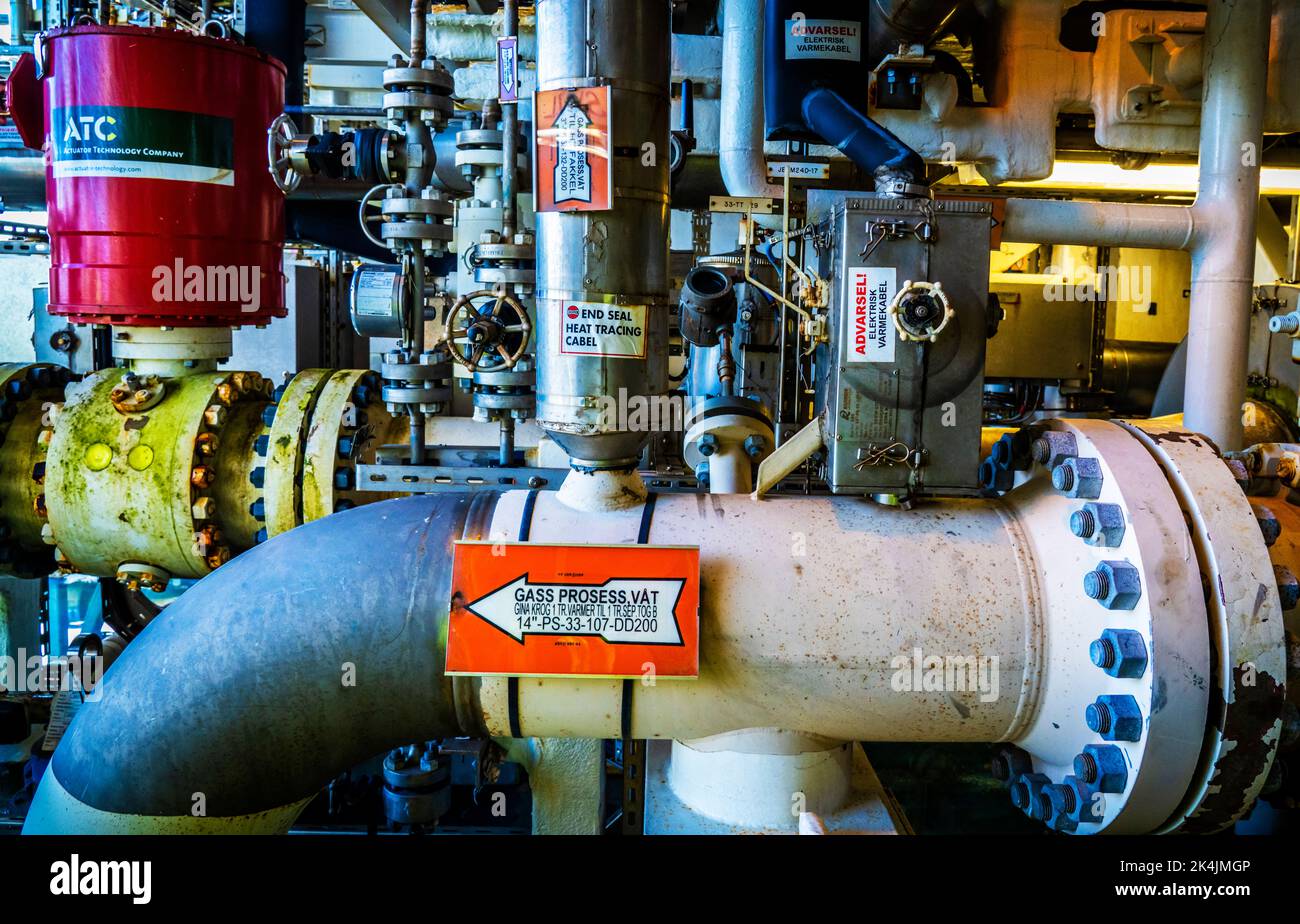 Stavanger 20221001.Technical installation, gas pipes on the Sleipner A ...