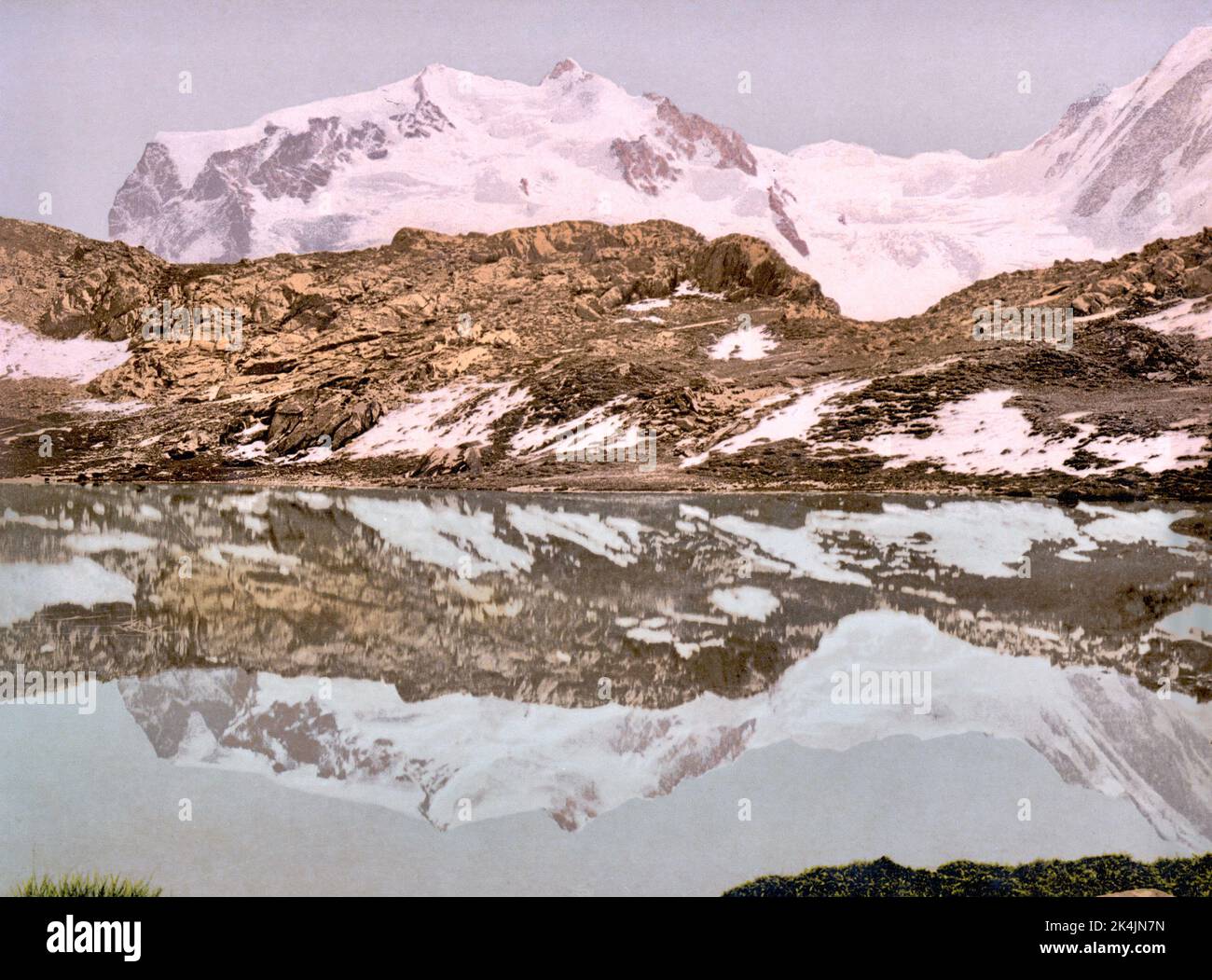Riffelsee and Monte Rosa, Zermatt, Valais, Switzerland 1890 Stock Photo ...