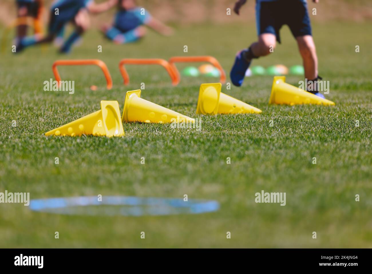 Sports outdoor training trail at grass field. Sports practice summer ...