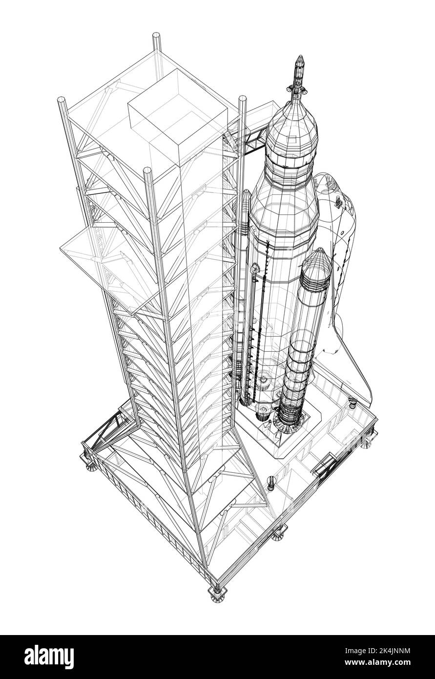 Space Rocket on launch pad. Vector rendering of 3d Stock Vector Image ...