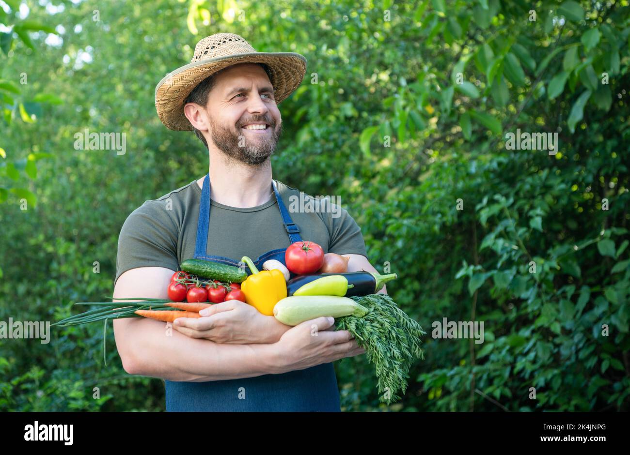 farmer in straw hat hold fresh ripe vegetables Stock Photo - Alamy