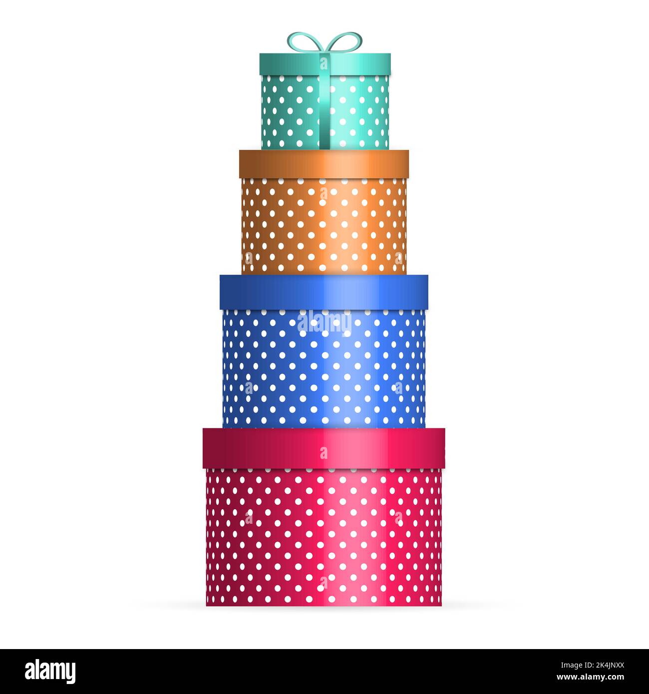 Set of multi-colored gift boxes of various sizes. Front view, 3D vector ...