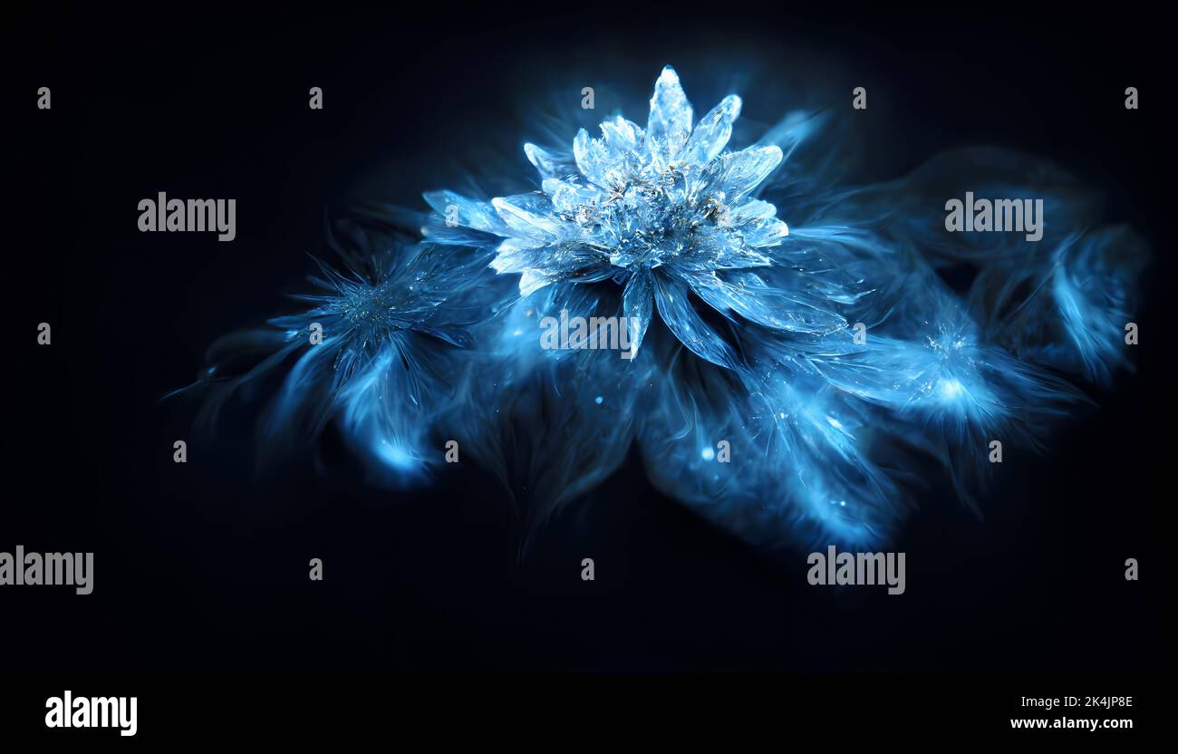 Frozen blue flower on a dark background Stock Photo - Alamy