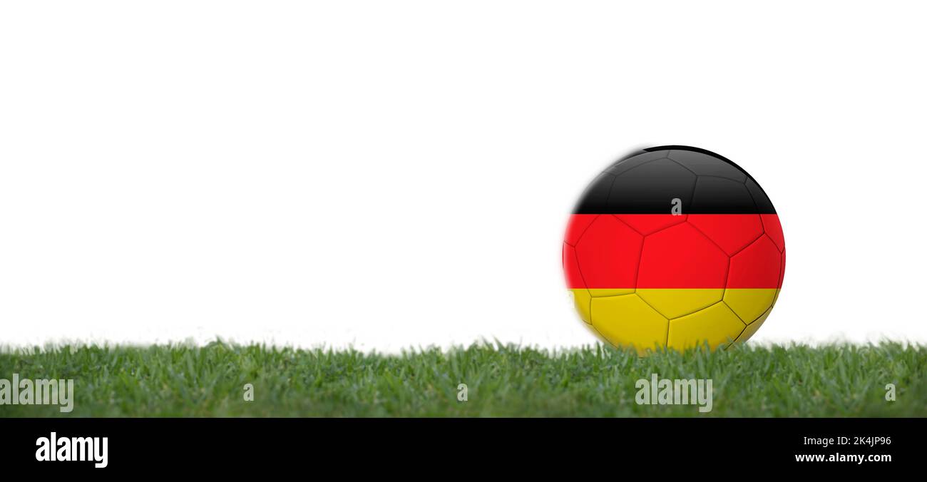 Soccer ball with germany flag on grass, copy space with white ...