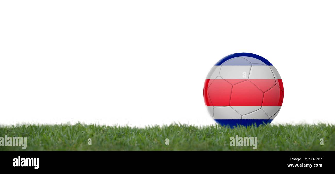 costa rica flag on soccer ball on grass, copy space with white ...