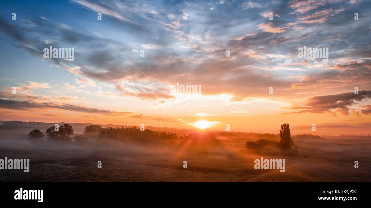 A wonderful landscape. Evening starry sky, morning, before dawn. Bright ...