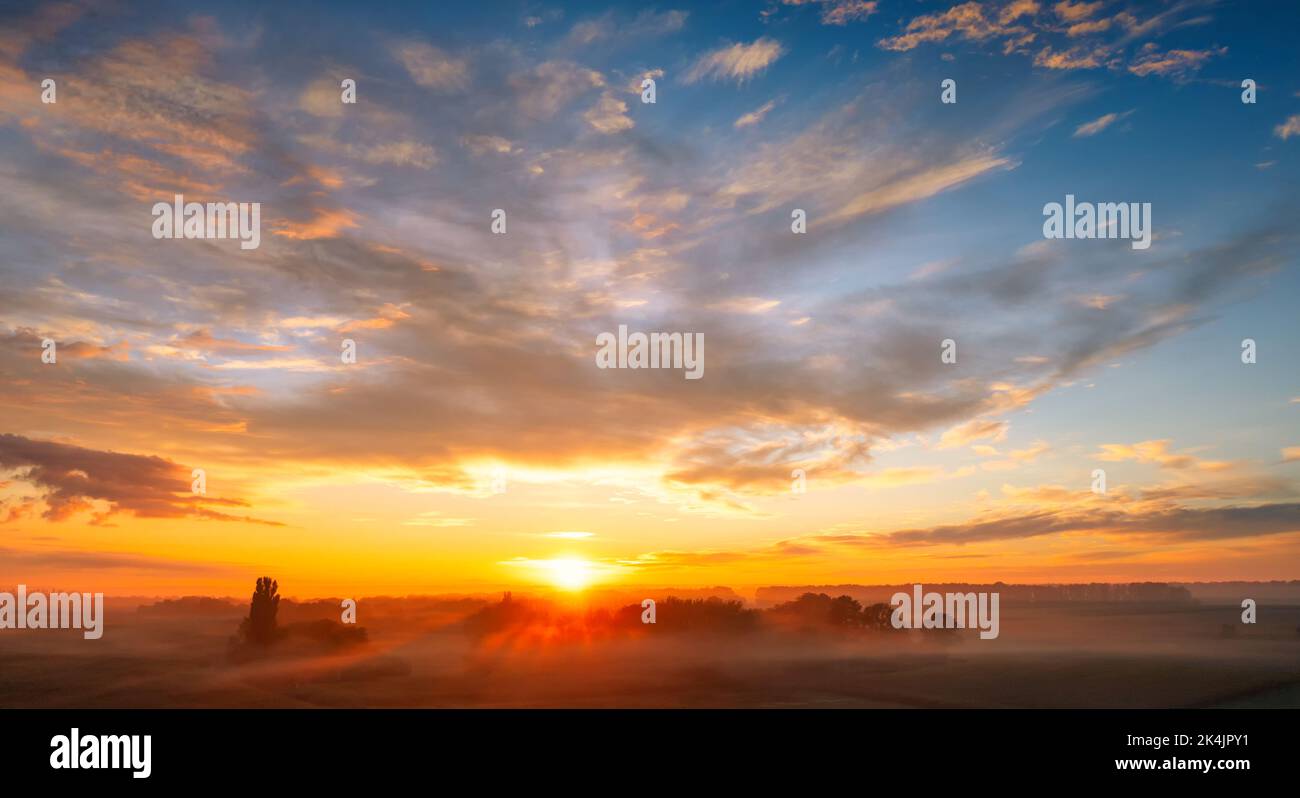 A wonderful landscape. Evening starry sky, morning, before dawn. Bright ...