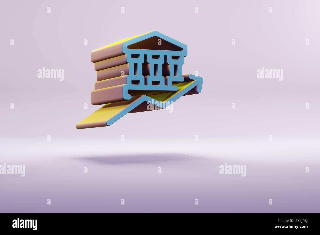 Beautiful illustration Blue Bank arrow UP symbol icons on a bright pink ...