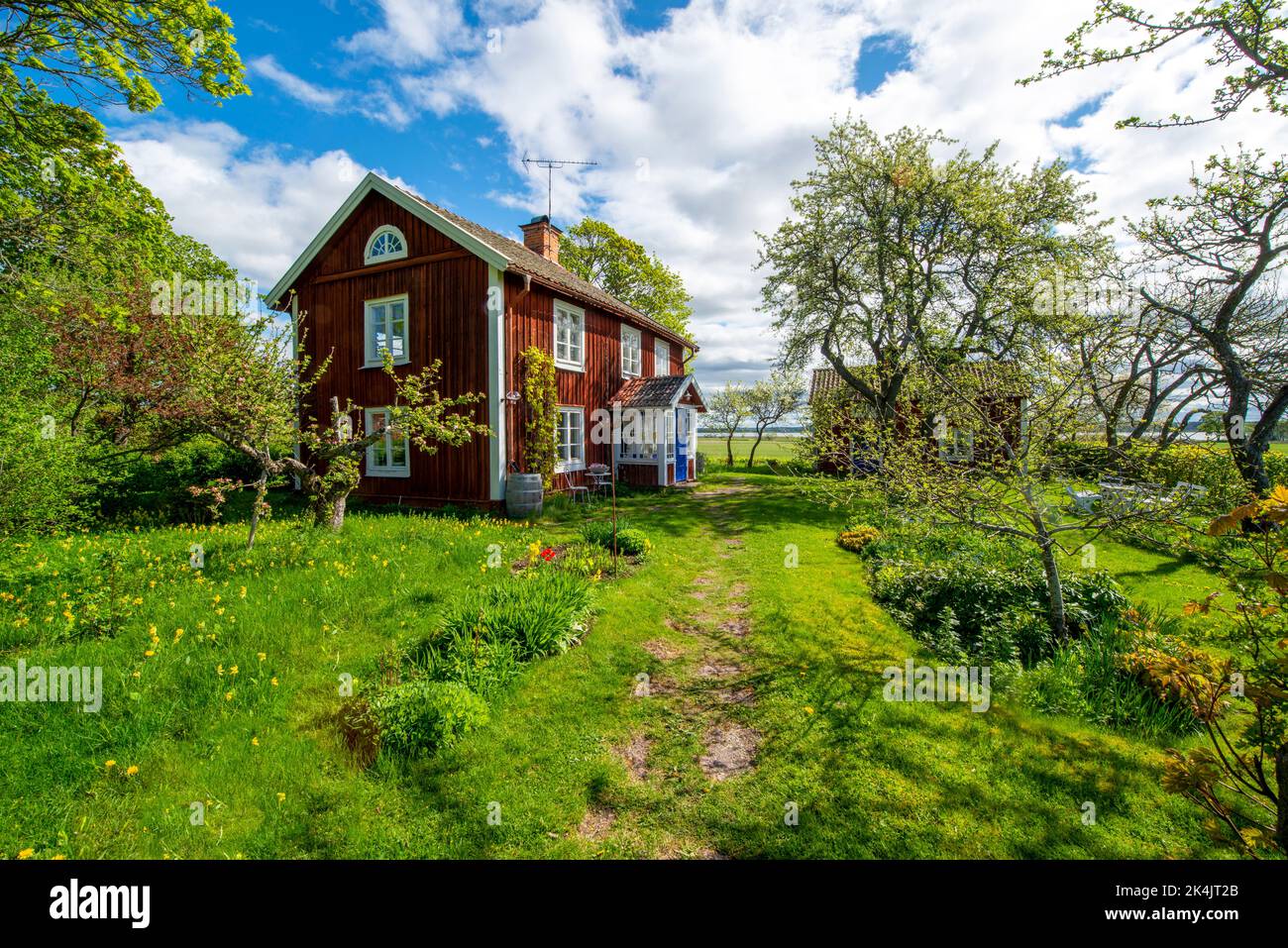 A falu-red dwelling-house with a garden in front, Sörmland, Sweden ...