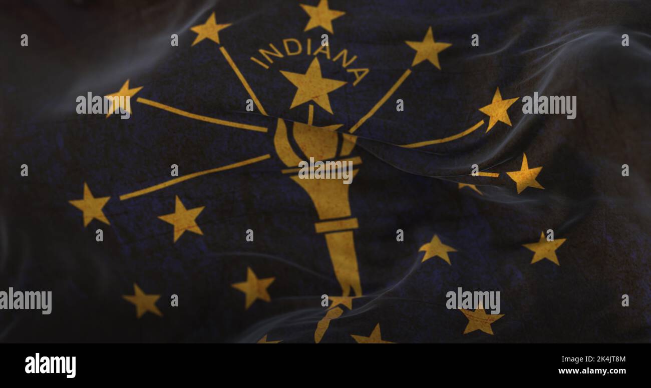 Old flag of american state of Indiana, United States, waving at wind ...