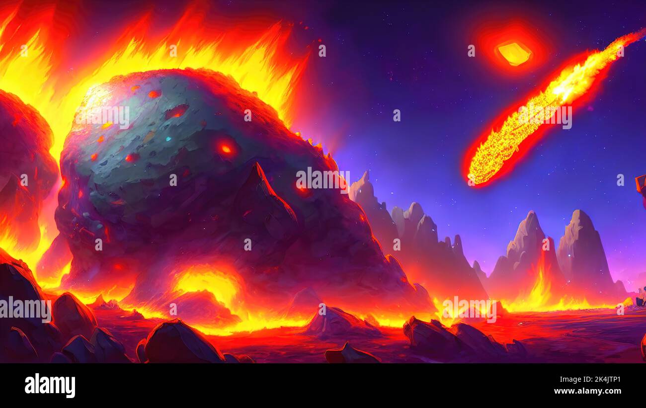 Space asteroids falling on planet, explosions and collisions of comets ...