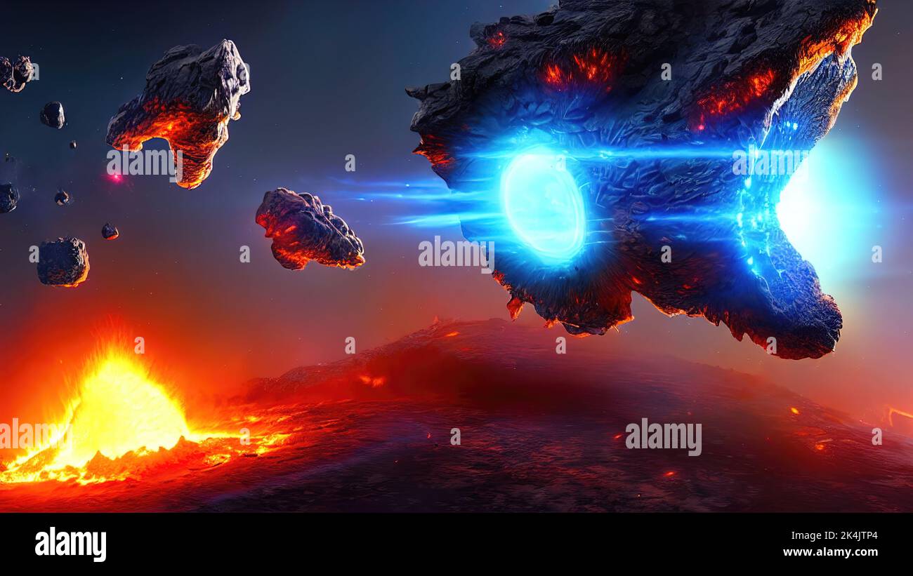 Space asteroids falling on planet, explosions and collisions of comets ...