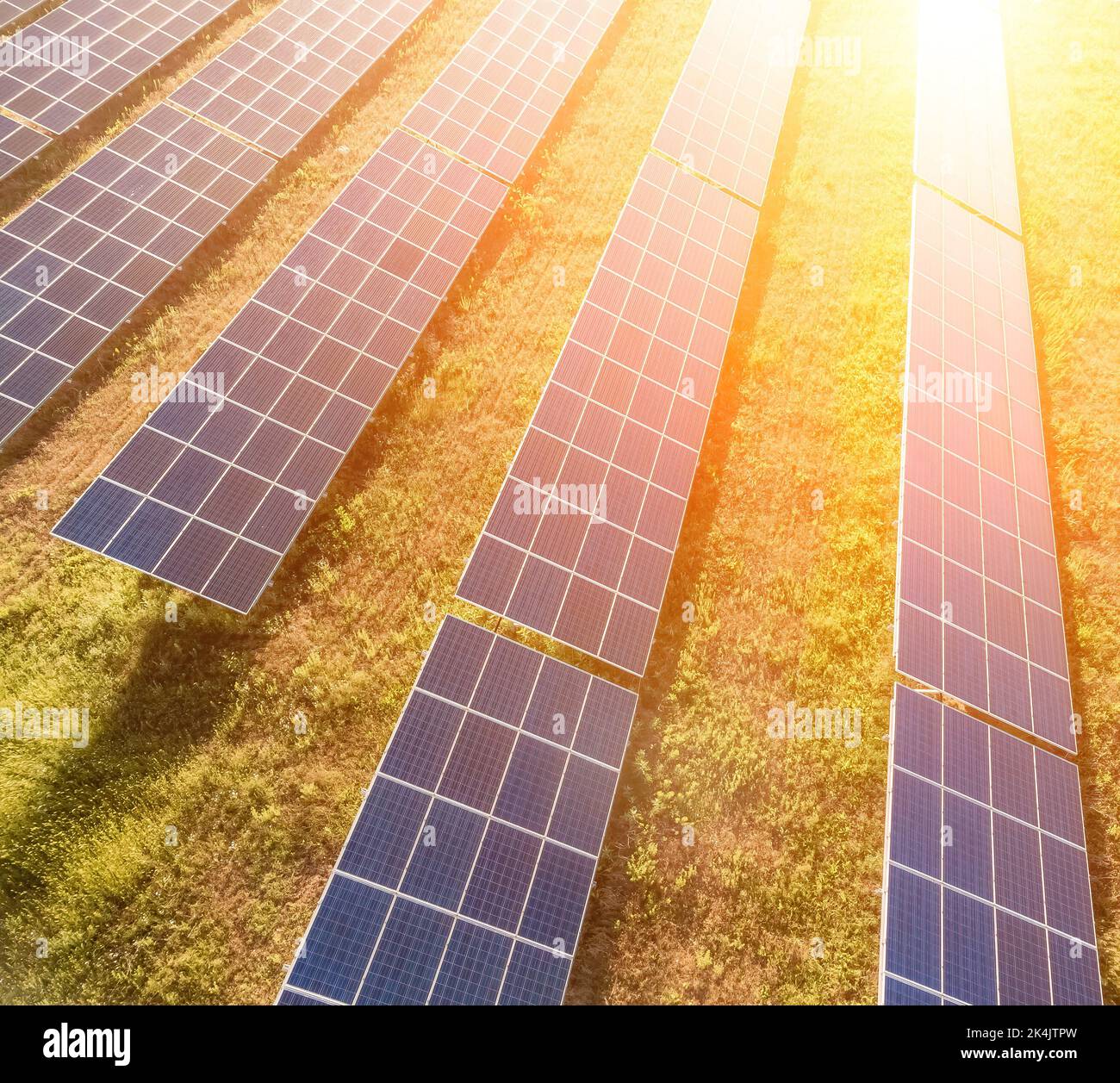 Aerial top view of a solar panels power plant. Photovoltaic solar ...
