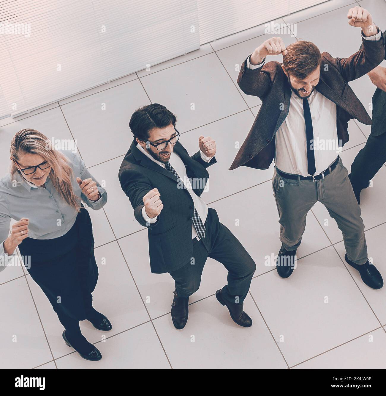 top view. dancing group of business people celebrating together Stock ...