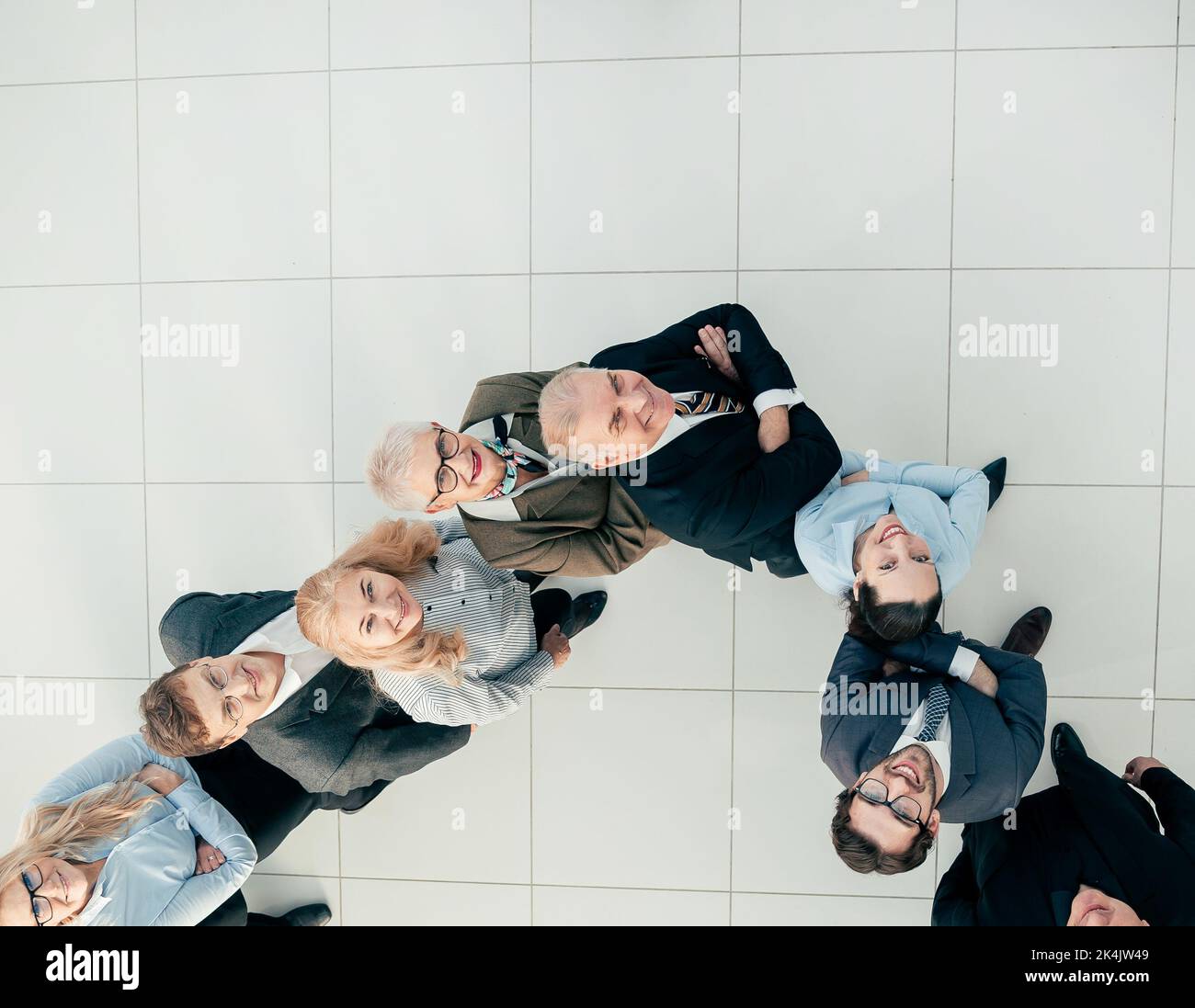 top view. group of smiling business people standing in a row Stock ...