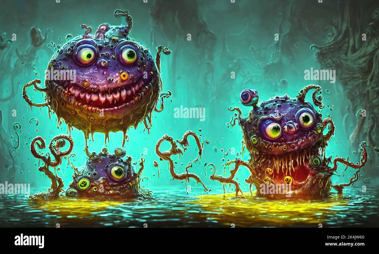 Scary little mud monsters from the sewers. Toothy creatures made of mud ...