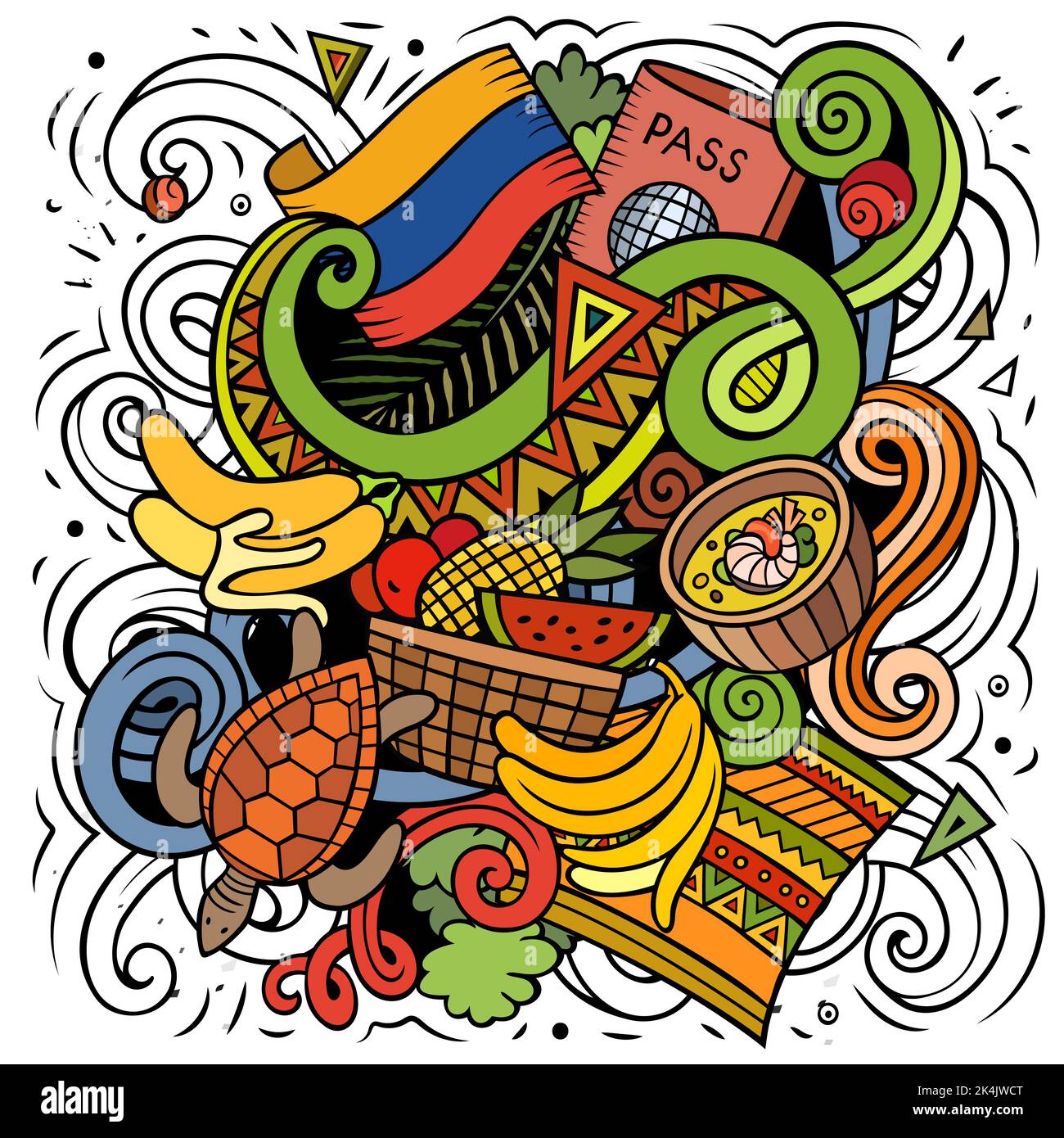 Ecuador hand drawn cartoon doodles illustration. Funny design Stock ...