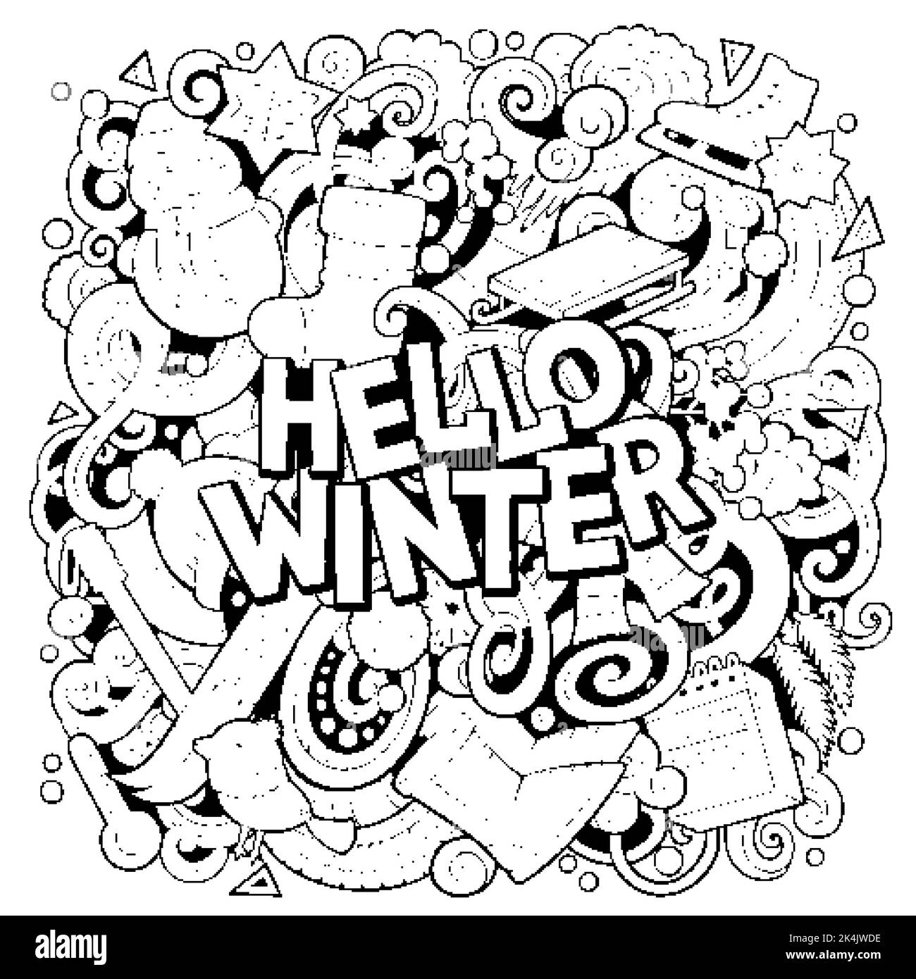 Hello Winter hand drawn doodles vector illustration Stock Vector Image ...