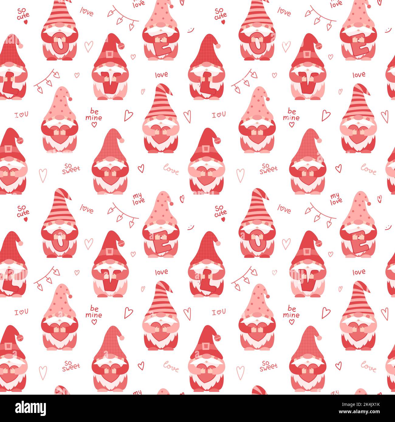 Valentine s Day Seamless pattern with cute cartoon gnomes holding ...
