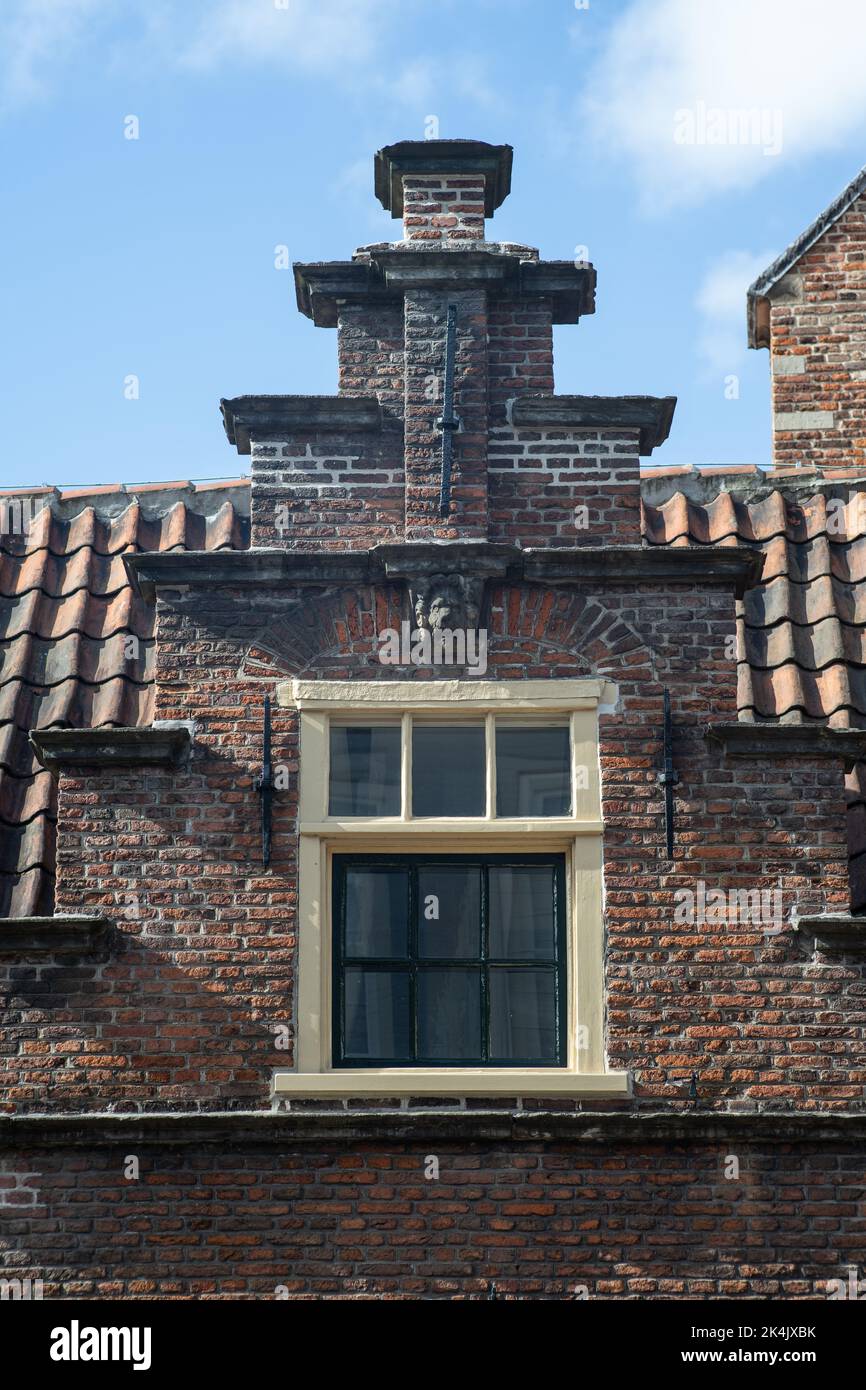 stepped gable, Old buildings, architecture in the Dutch city of Haarlem ...