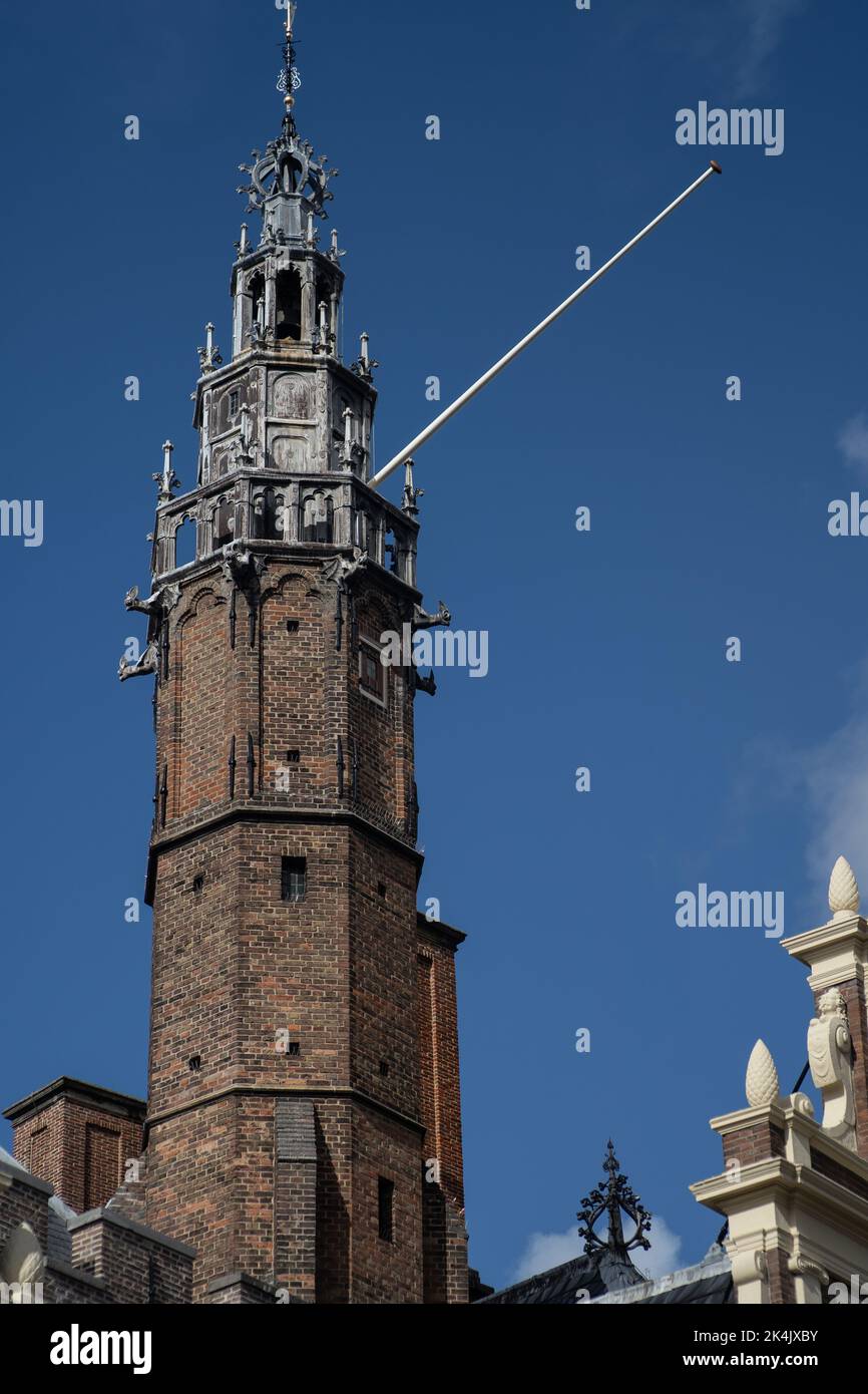 Chruch tower, Old buildings, architecture in the Dutch city of Haarlem ...