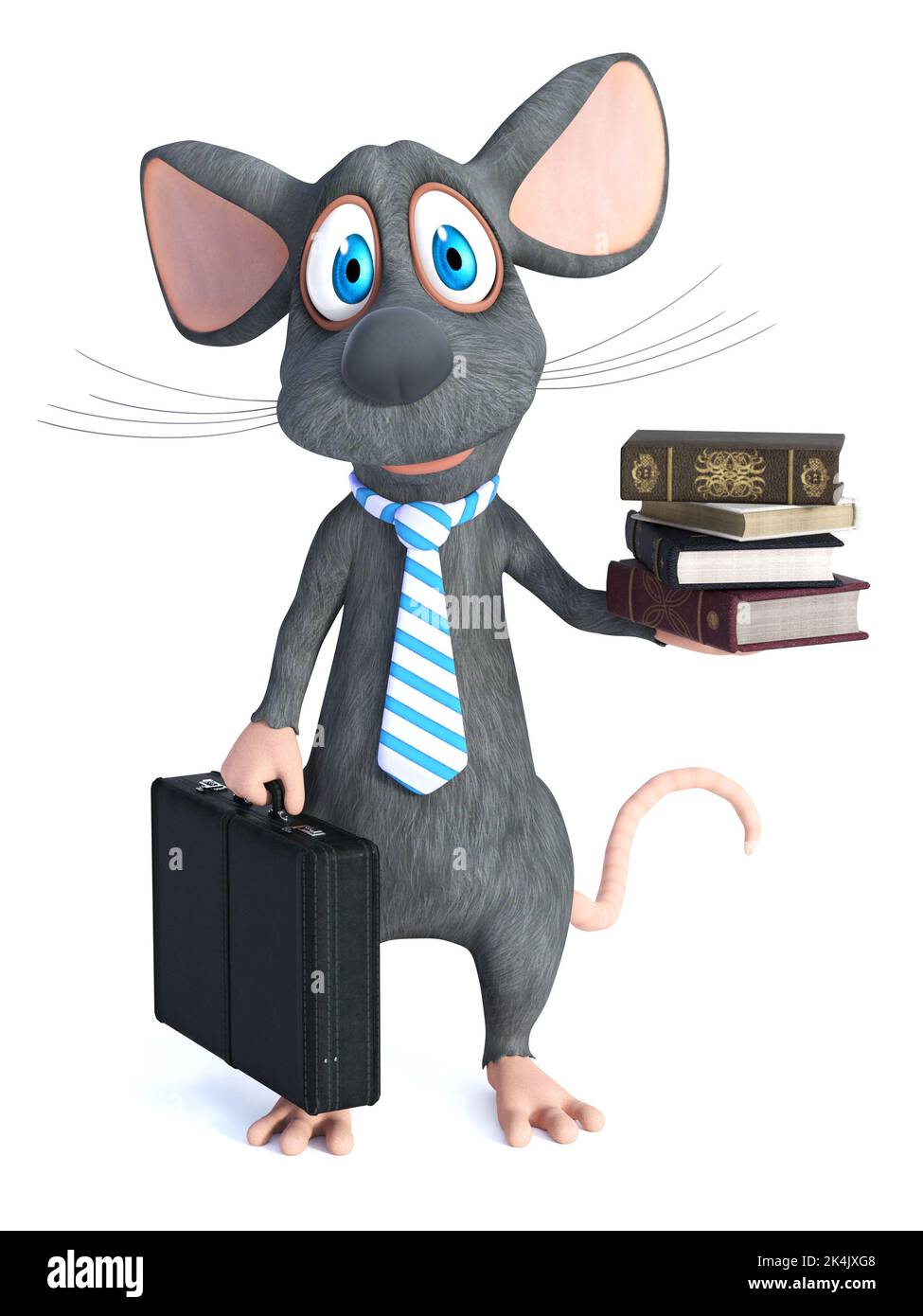 3D rendering of a cute cartoon mouse wearing a tie and holding ...