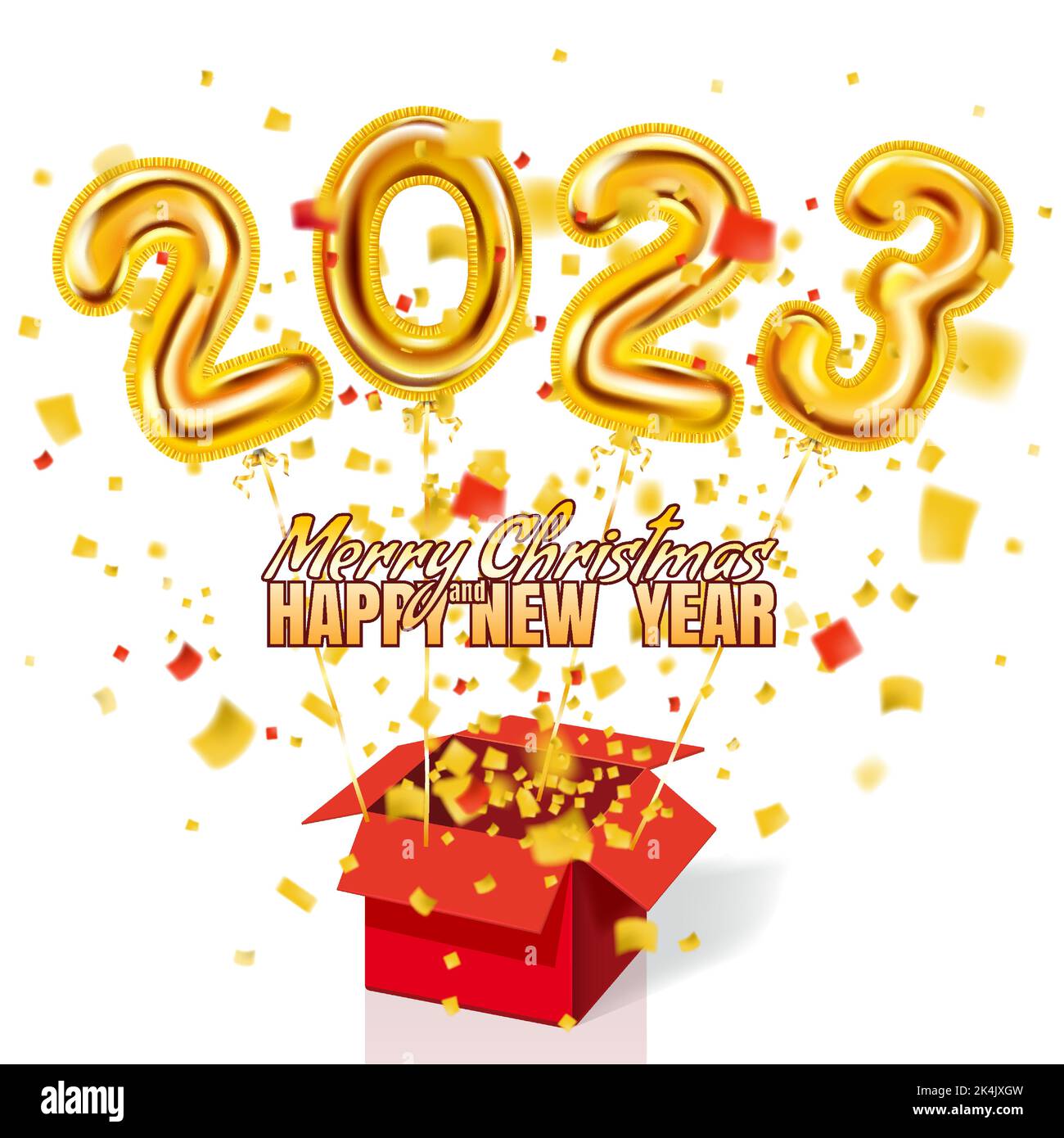 2023 Merry Christmas Happy New Year realistic golden decoration ...