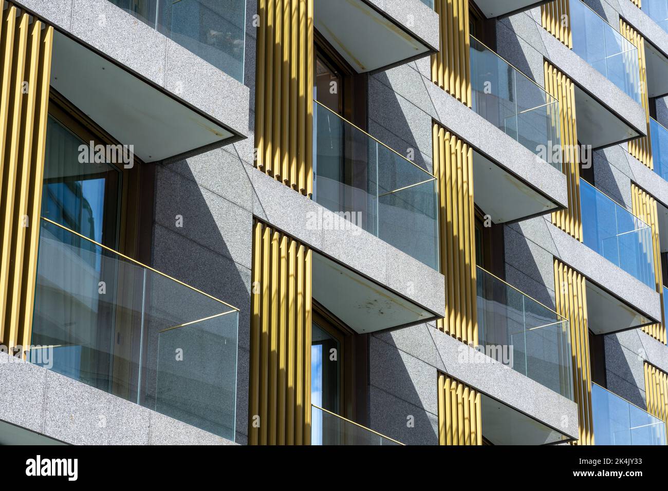 Detail of the facade of a modern apartment building seen in Berlin ...