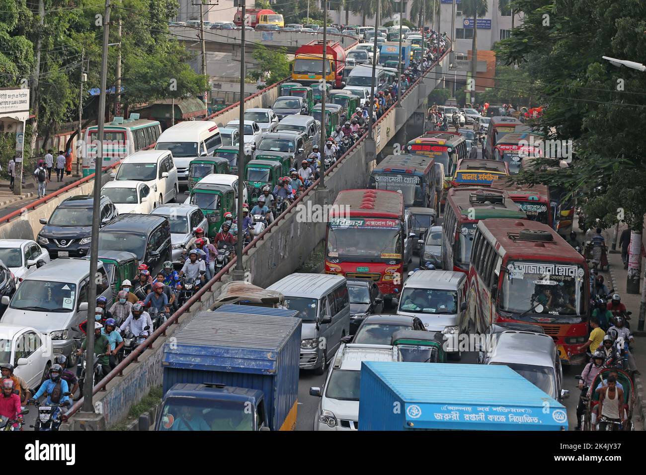 A long queue of vehicles was seen standing in the Tejgaon industrial ...