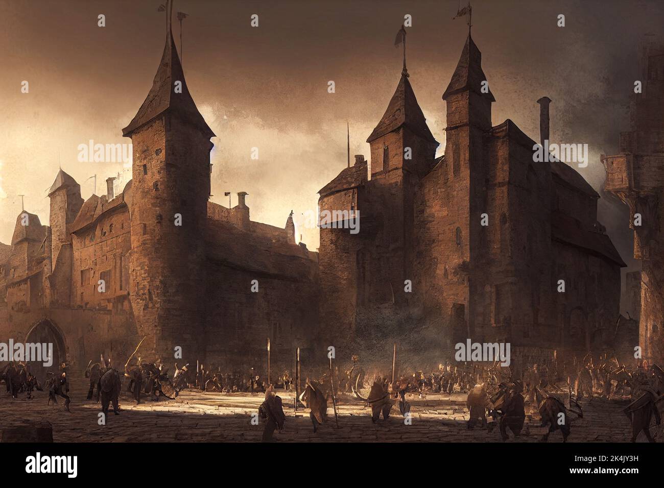 A 3D rendering of medieval town surrounded by buildings Stock Photo - Alamy