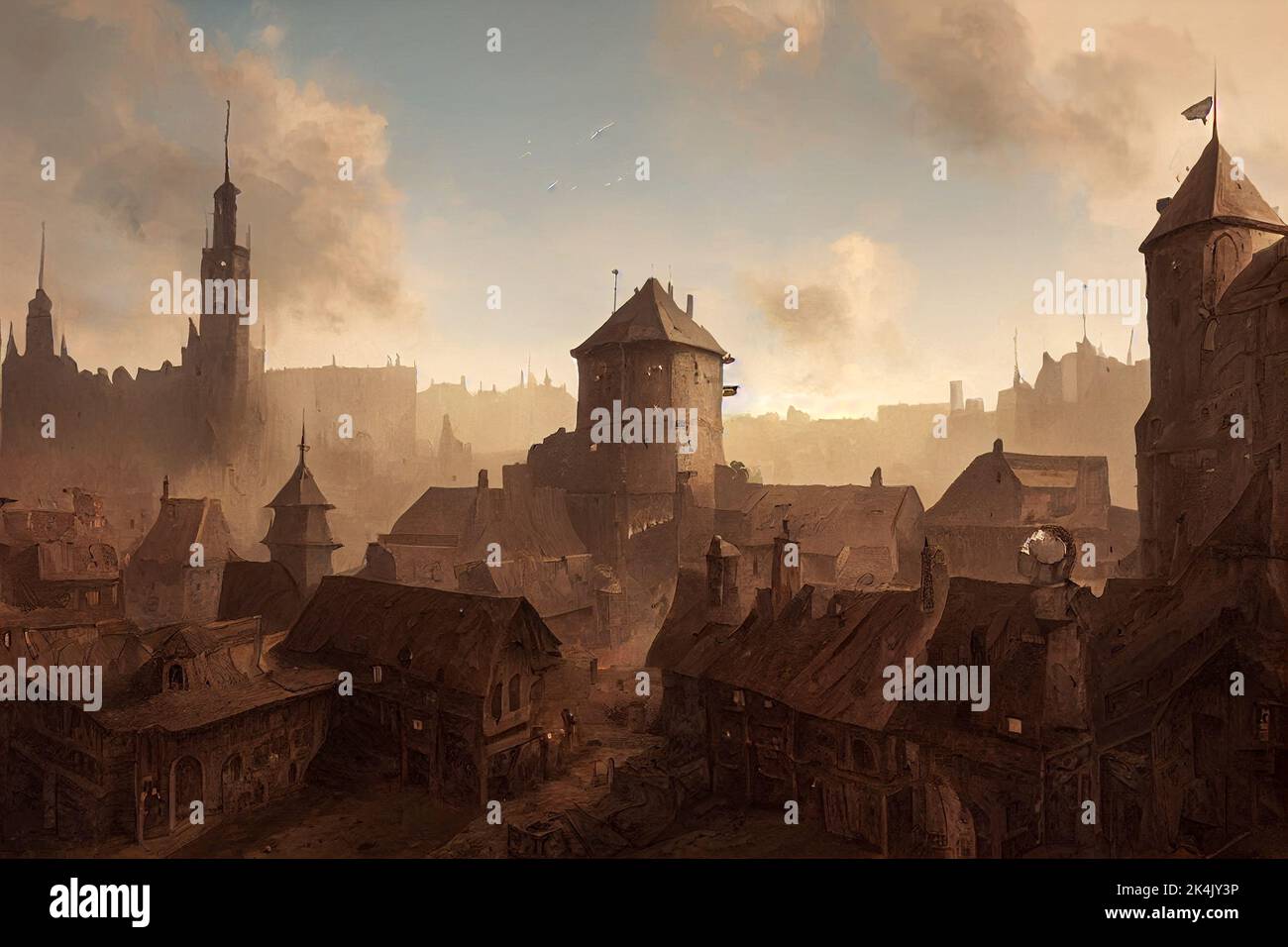 A 3D rendering of medieval town surrounded by buildings Stock Photo - Alamy