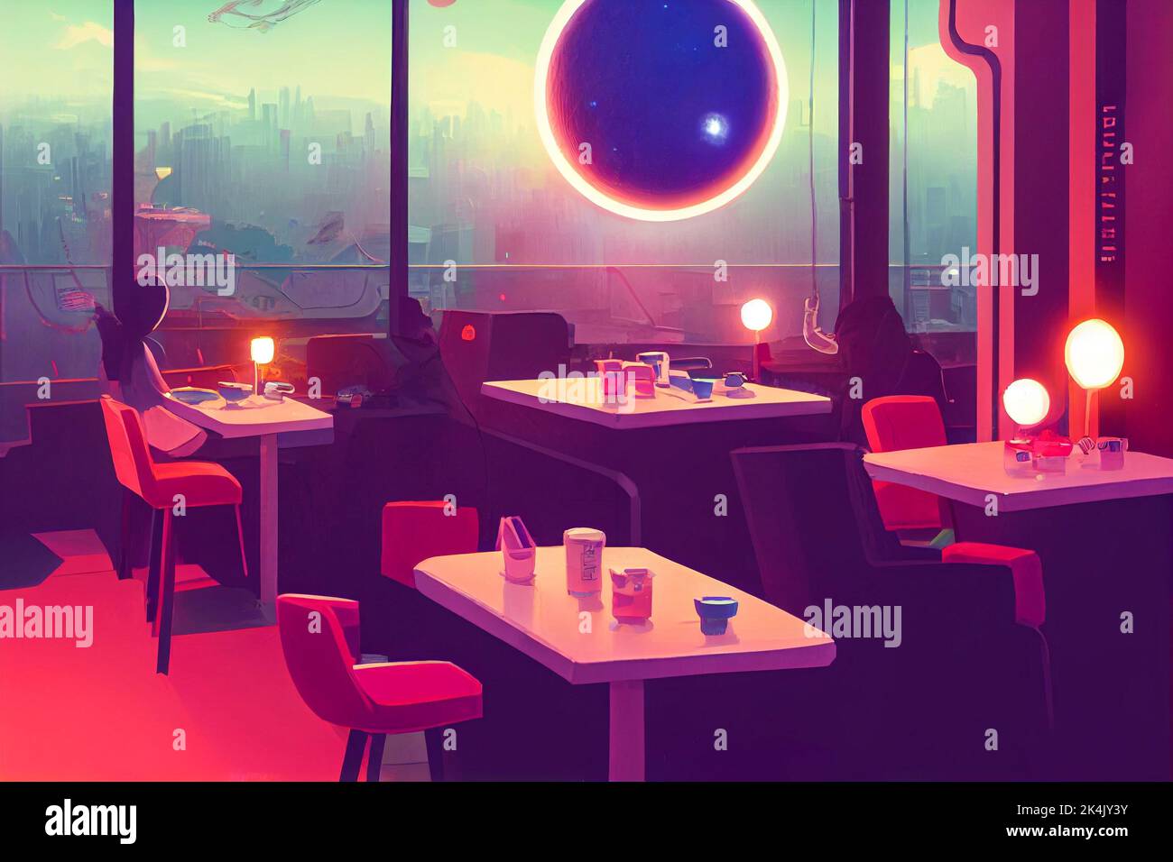A 3D rendering of science fiction cyberpunk cafe Stock Photo - Alamy