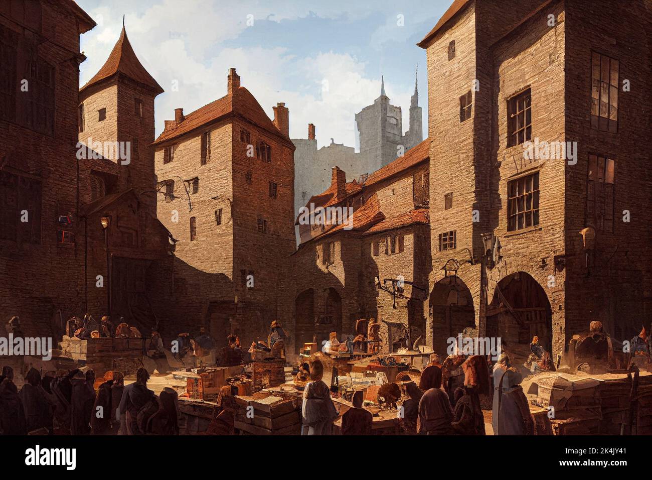 A 3D rendering of main square in a medieval town Stock Photo - Alamy