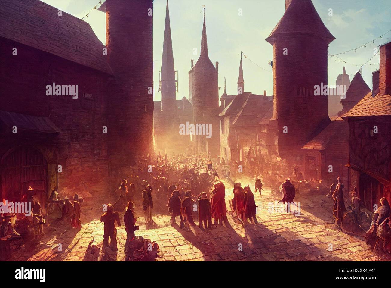 A 3D rendering of main square in a medieval town Stock Photo - Alamy