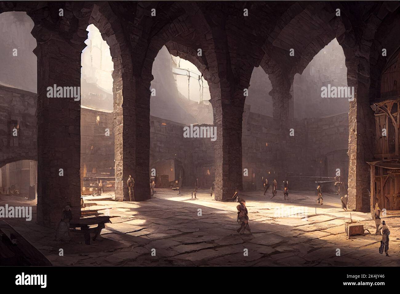 A 3D rendering of medieval stony hall Stock Photo - Alamy