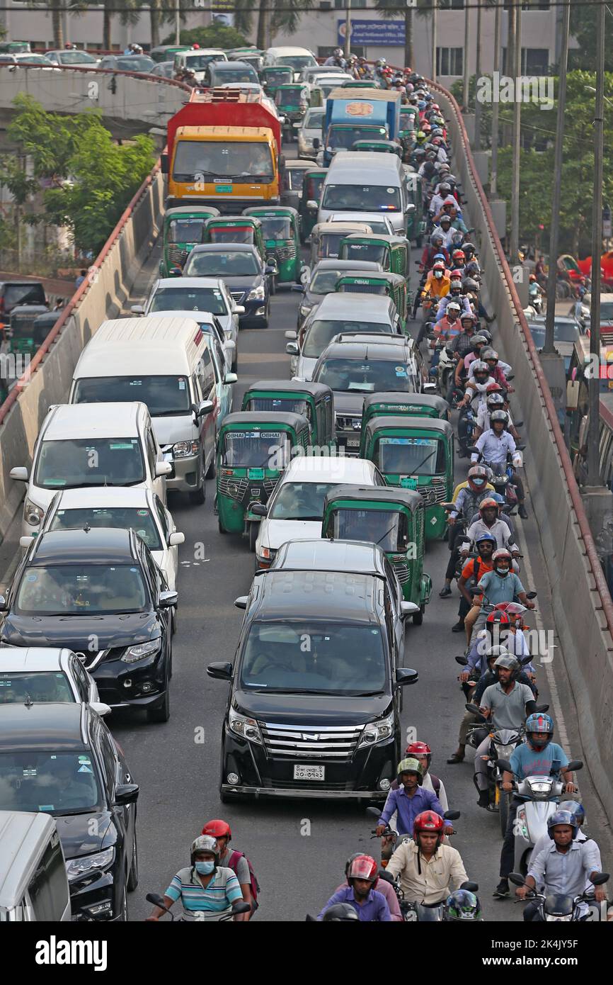 A long queue of vehicles was seen standing in the Tejgaon industrial ...