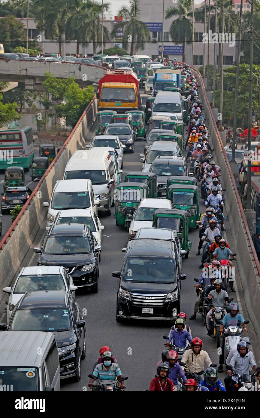 A long queue of vehicles was seen standing in the Tejgaon industrial ...