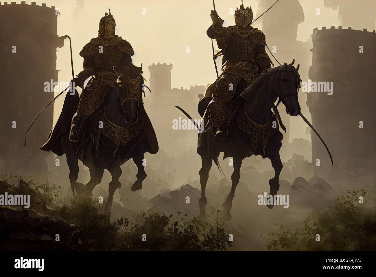 A 3D rendering of medieval knights riding on horses Stock Photo - Alamy