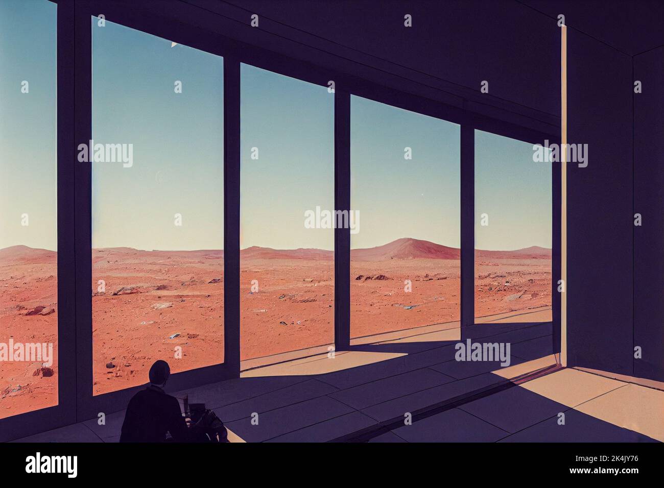 A 3D rendering of looking out of the window of a Mars colony Stock ...