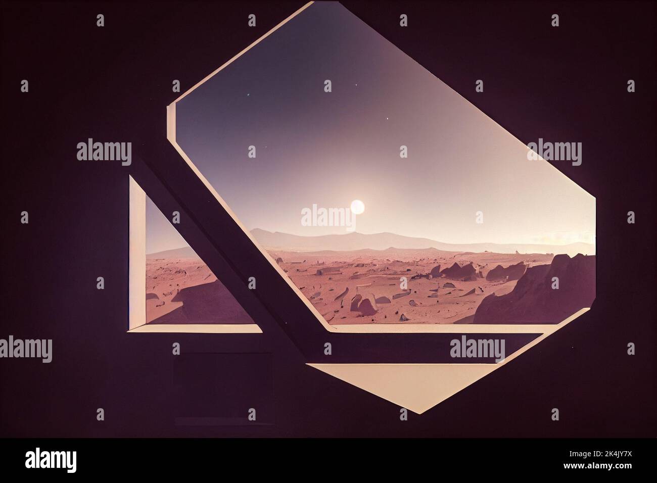 A 3D rendering of looking out of the window of a Mars colony Stock ...