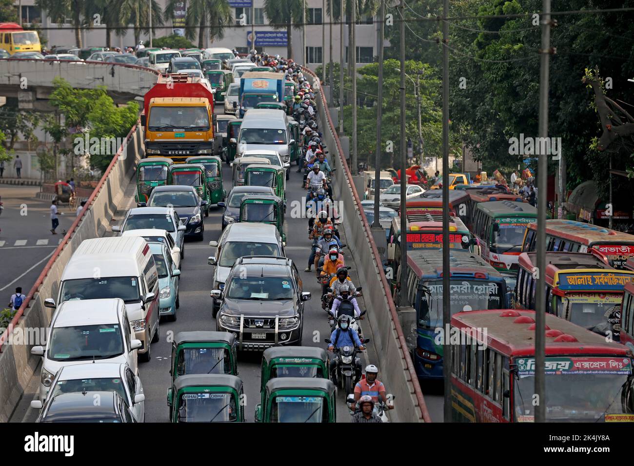 A long queue of vehicles was seen standing in the Tejgaon industrial ...