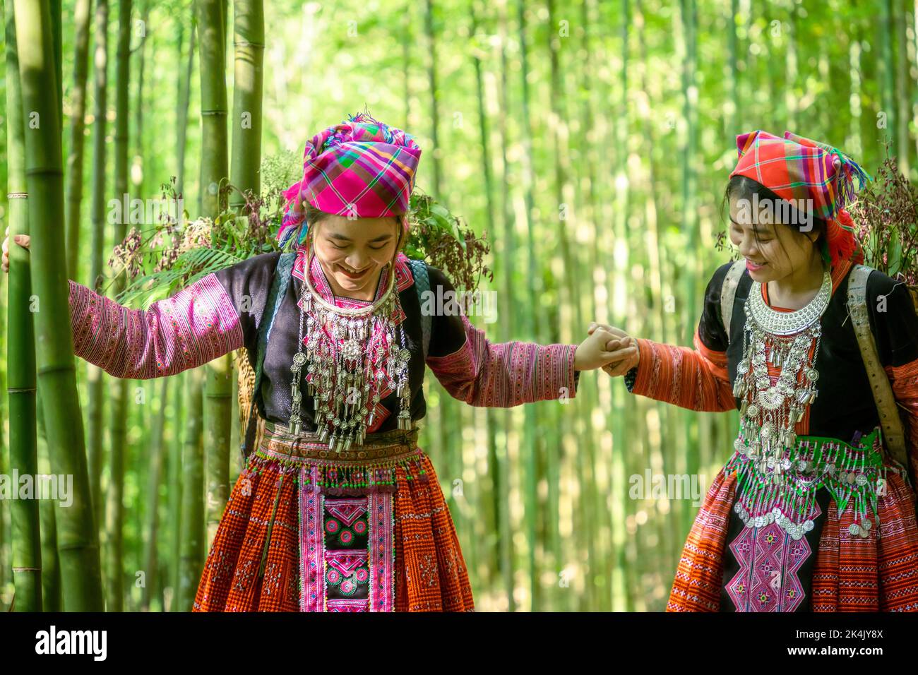 People H'mong ethnic minority with colorful costume dress walking in ...
